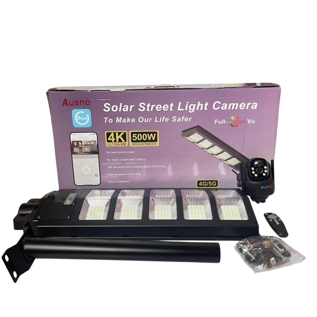 Ausno 500watts Solar Street Light With Single Lens 4K 4G Solar Camera ...
