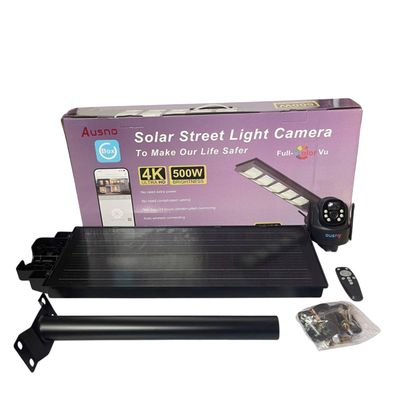 Ausno 500watts Solar Street Light With Single Lens 4K 4G Solar Camera ...